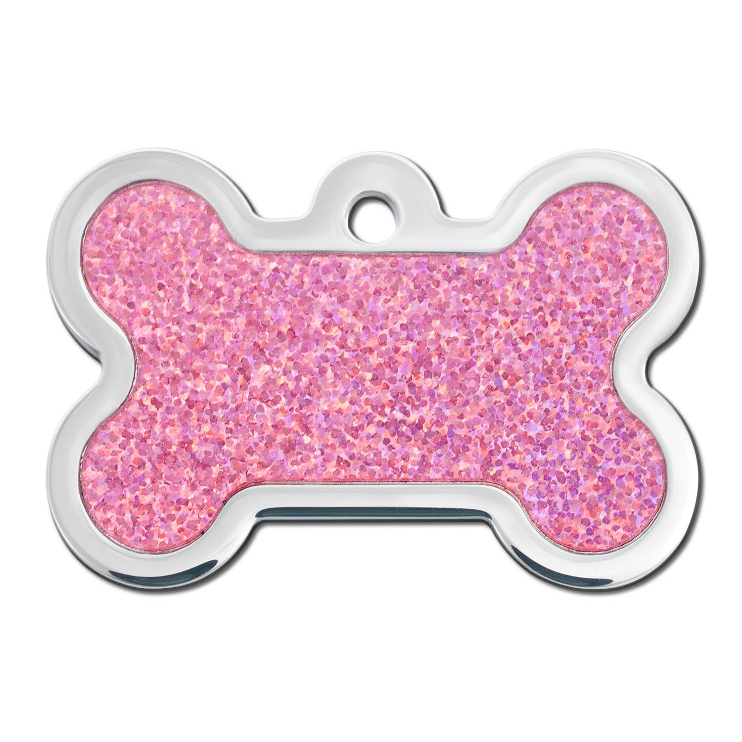 Quick Tag Pink Hologram Bone Personalized Engraved Pet ID Tag Large 
