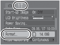 Procedure for formatting the memory card PowerShot SX10 IS.