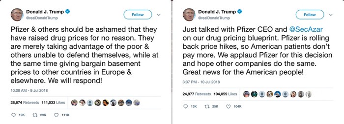Trump’s tweets prompt Pfizer to postpone drug price hikes