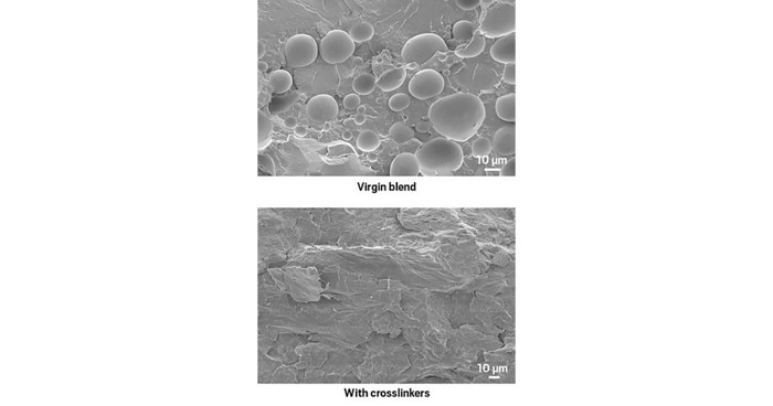 Crosslinkers force mixed plastics to blend