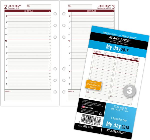 Daily Planner Refill - Size 3 | 063-125Y | AT-A-GLANCE Day Runner