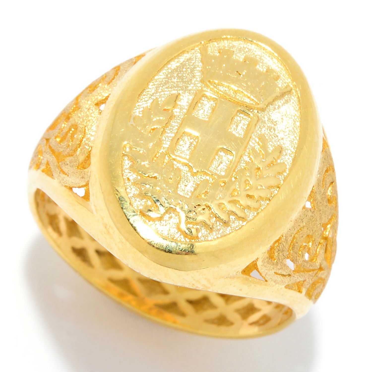(ShopHQ) Stefano Oro 14K Gold Italian City Crest Filigree Signet Ring ...