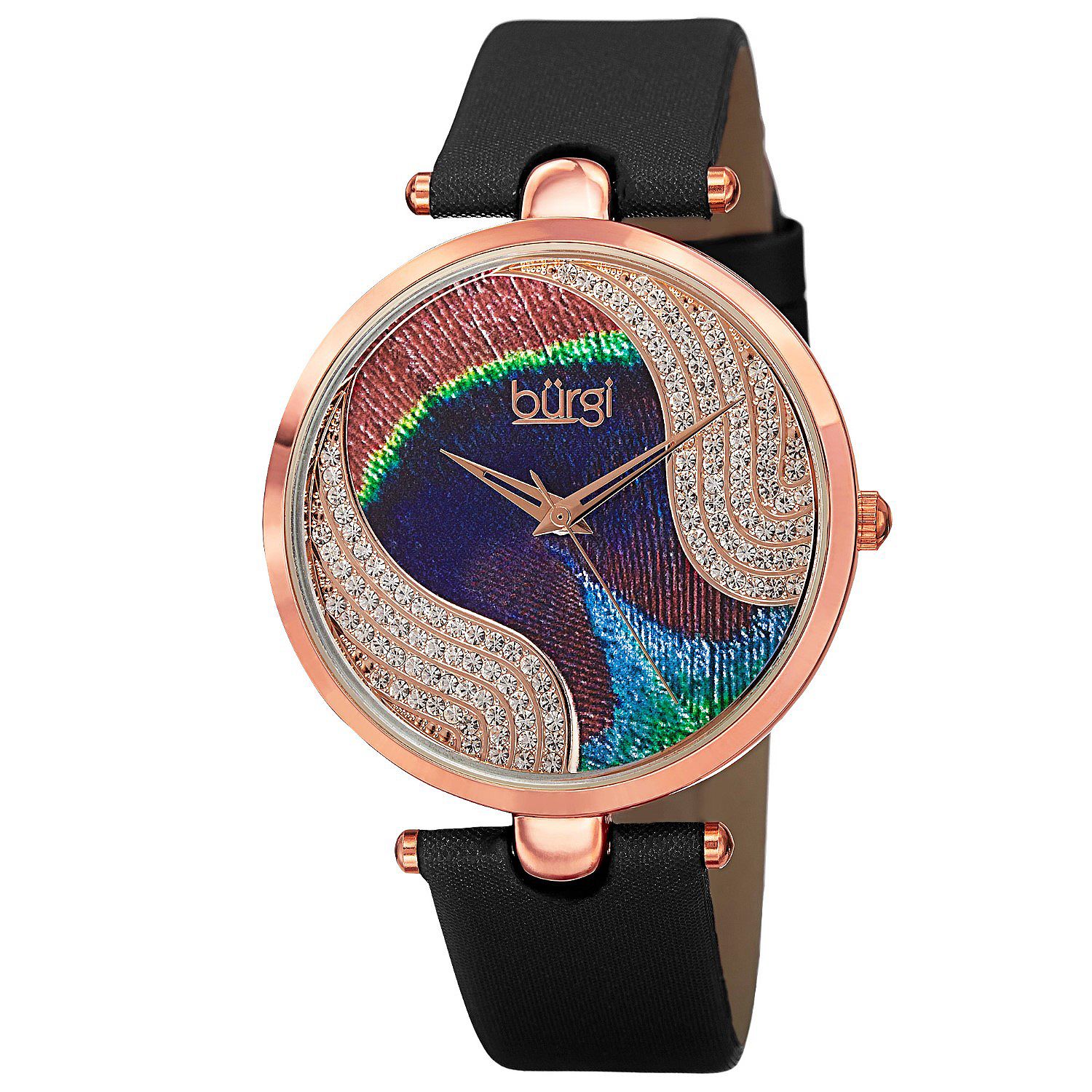 (ShopHQ) Burgi Women's Quartz Peacock Dial Leather Strap Watch Made w ...
