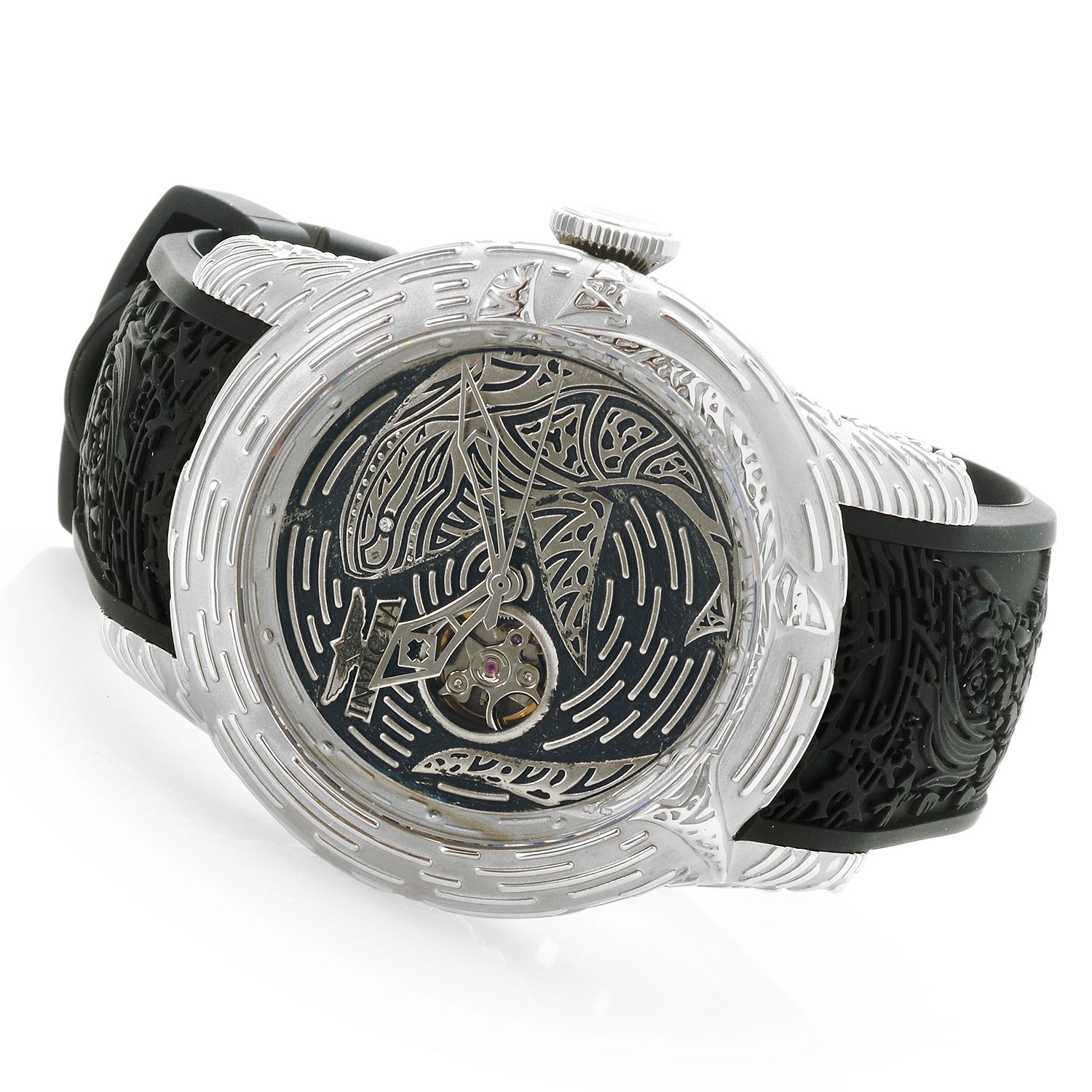 (ShopHQ) Invicta Men's 51mm Maori Shark Automatic Open Heart Silicone ...