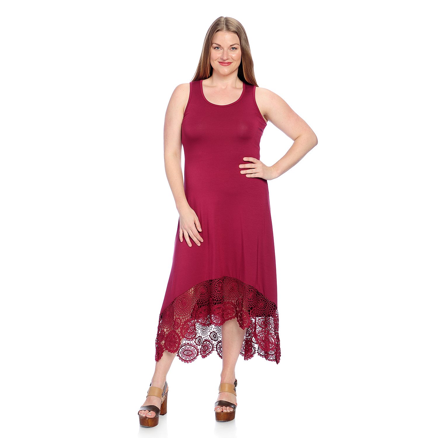 Shophq Kate And Mallory® Stretch Knit Sleeveless Lace Detailed Hi Lo