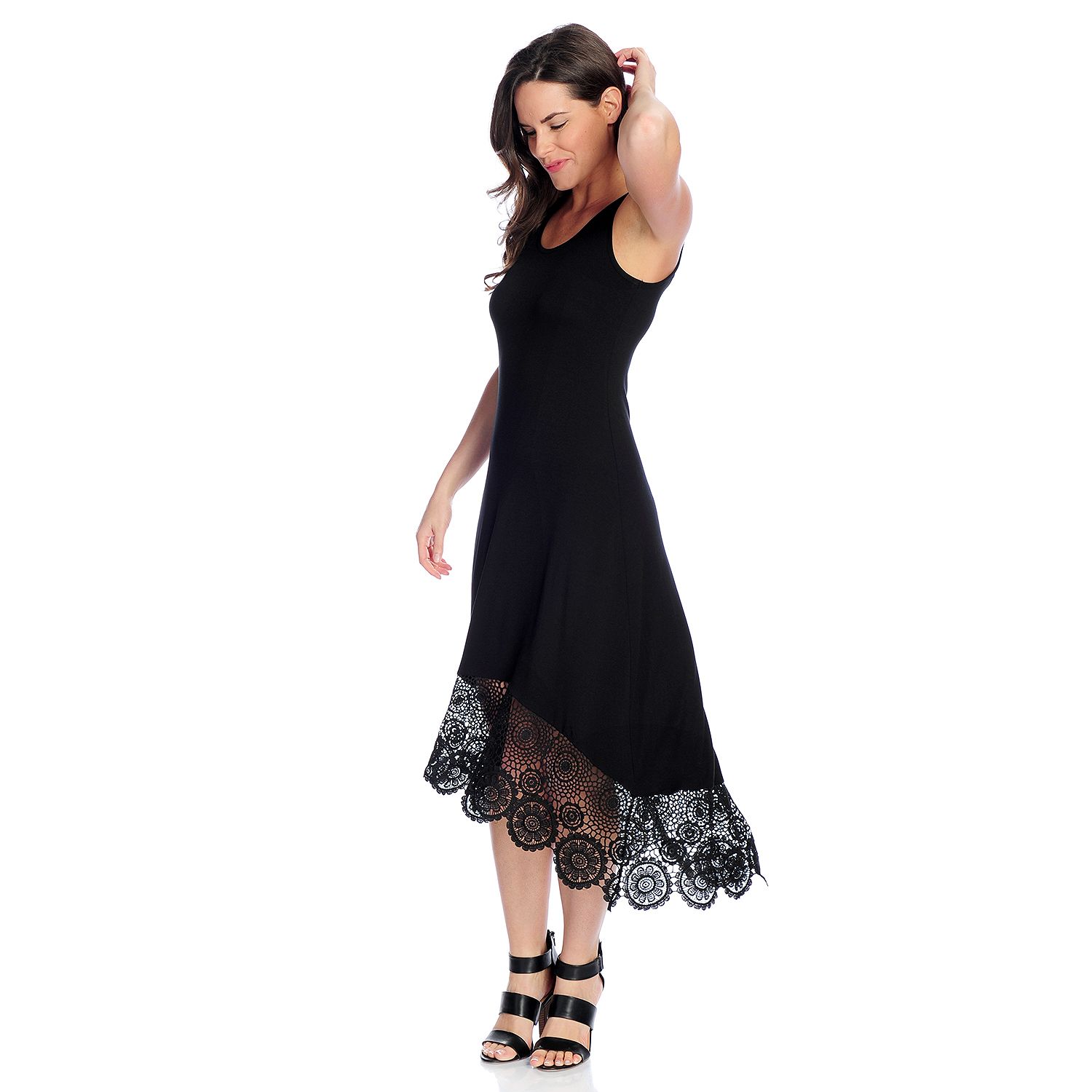Shophq Kate And Mallory® Stretch Knit Sleeveless Lace Detailed Hi Lo
