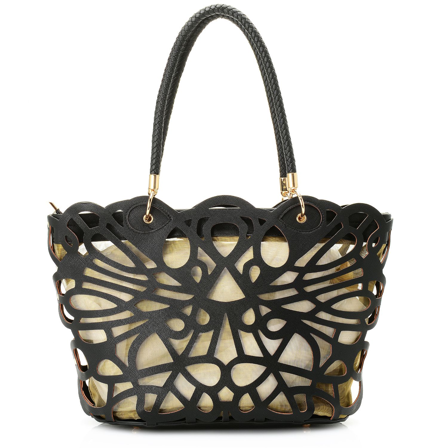 (ShopHQ) Mellow World "Eleanor" Laser Cut Zip Top Tote Bag w/ Pouch ...