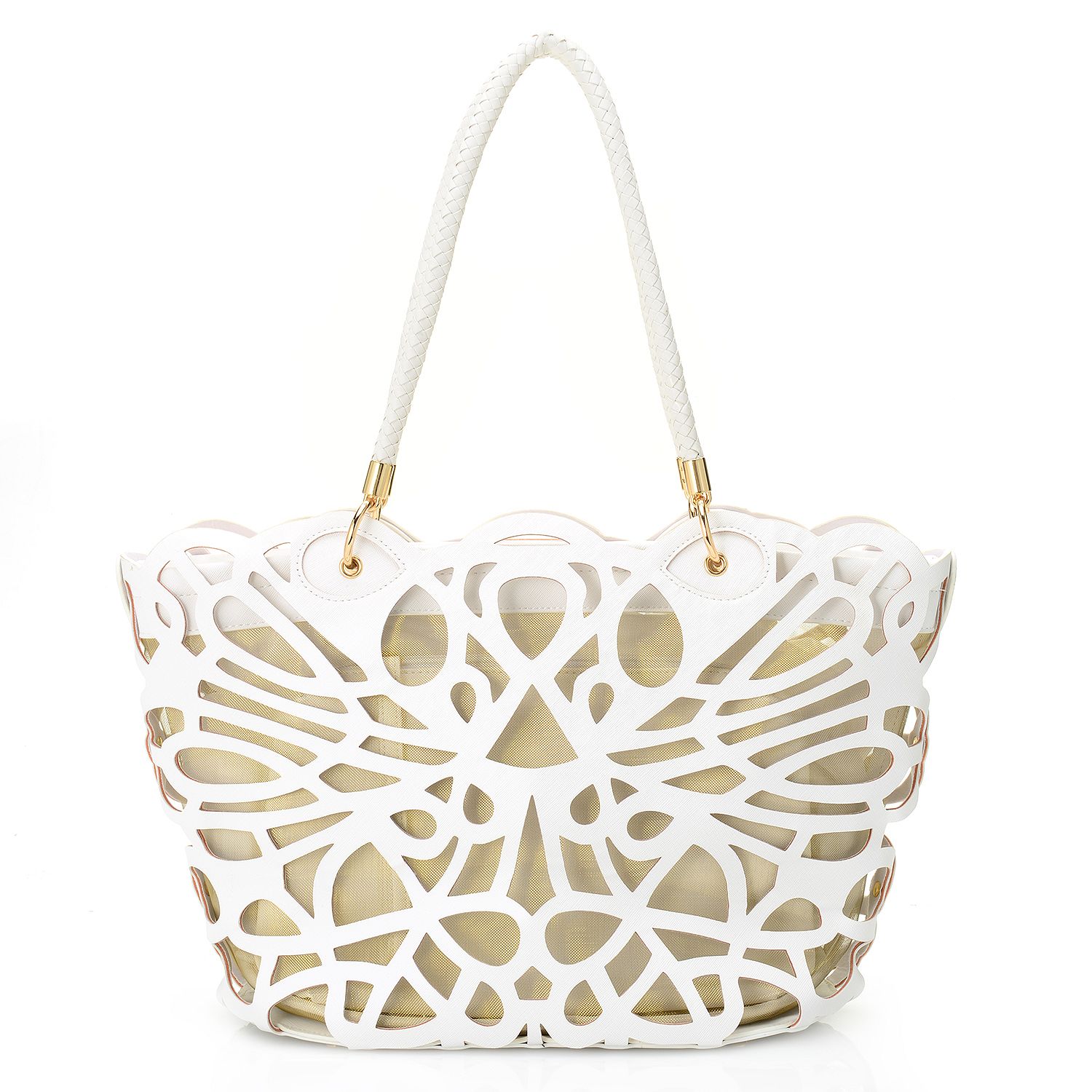 (ShopHQ) Mellow World "Eleanor" Laser Cut Zip Top Tote Bag w/ Pouch ...