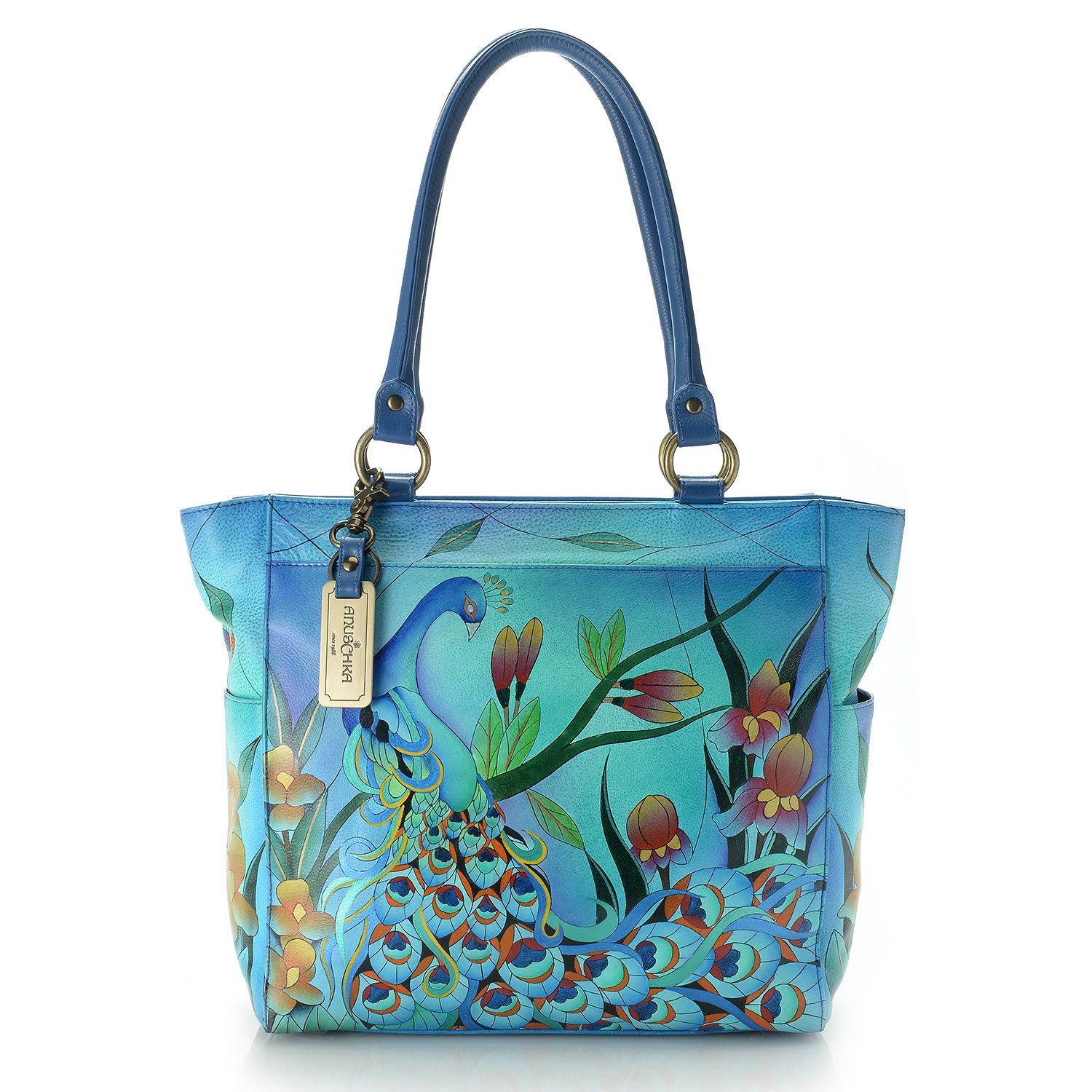 (ShopHQ) Anuschka Hand-Painted Leather Zip Top Shopper Tote Bag w ...