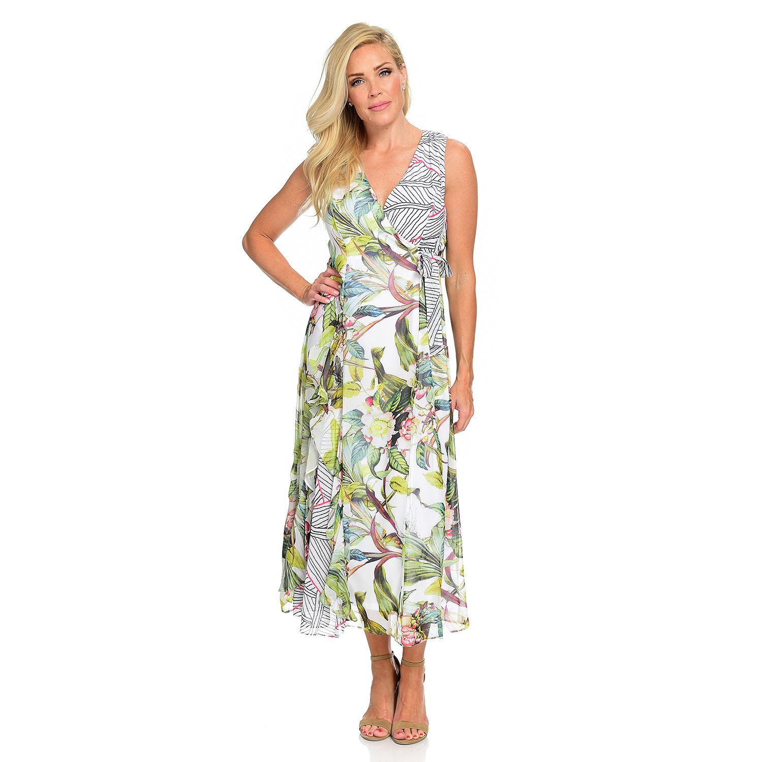 Shophq Kate And Mallory® Mixed Print Woven Sleeveless Faux Wrap Ruffled