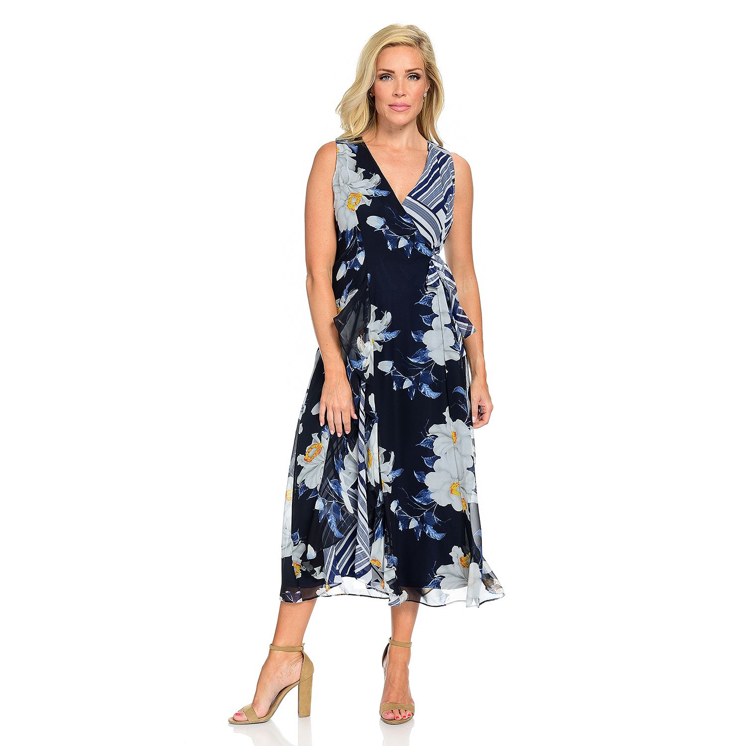 Shophq Kate And Mallory® Mixed Print Woven Sleeveless Faux Wrap Ruffled
