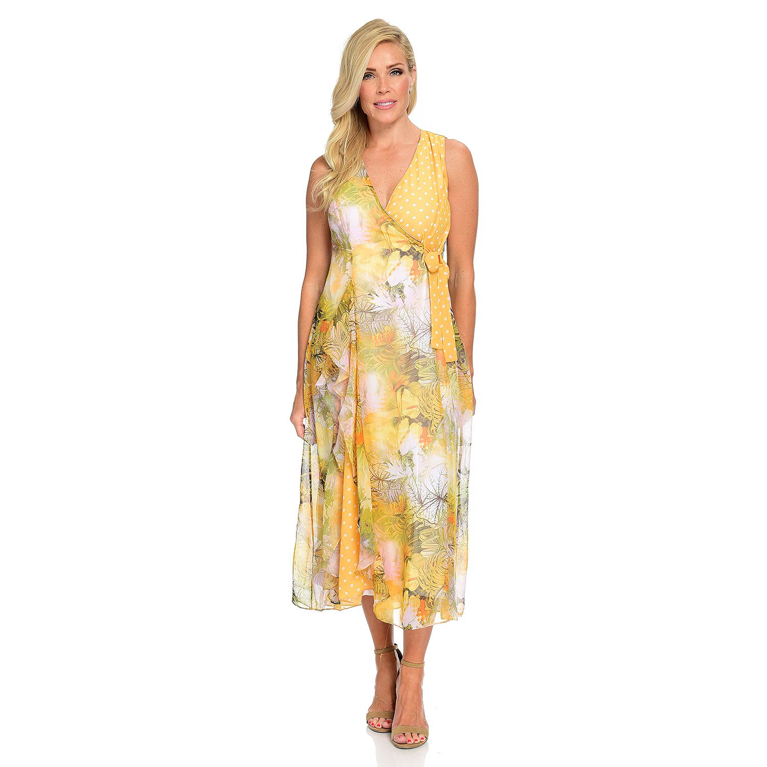 Shophq Kate And Mallory® Mixed Print Woven Sleeveless Faux Wrap Ruffled