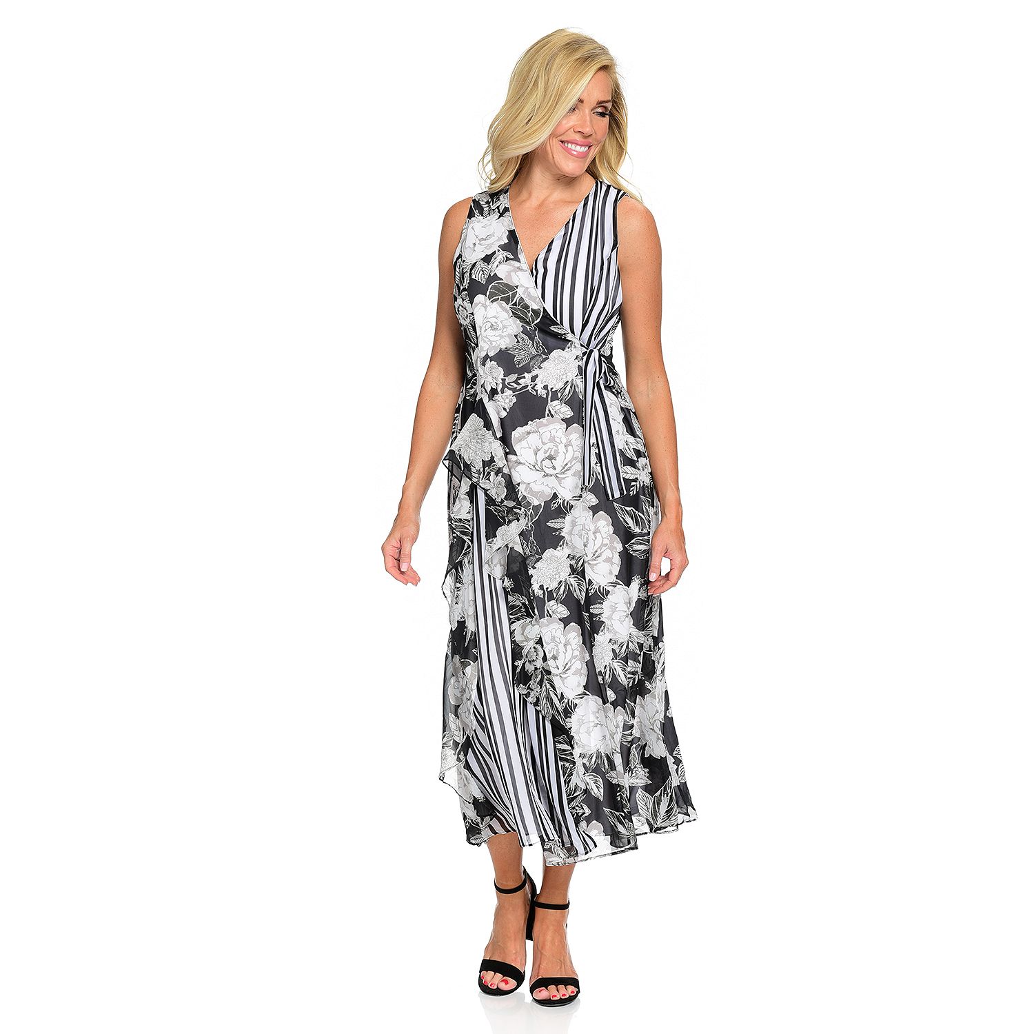 Shophq Kate And Mallory® Mixed Print Woven Sleeveless Faux Wrap Ruffled