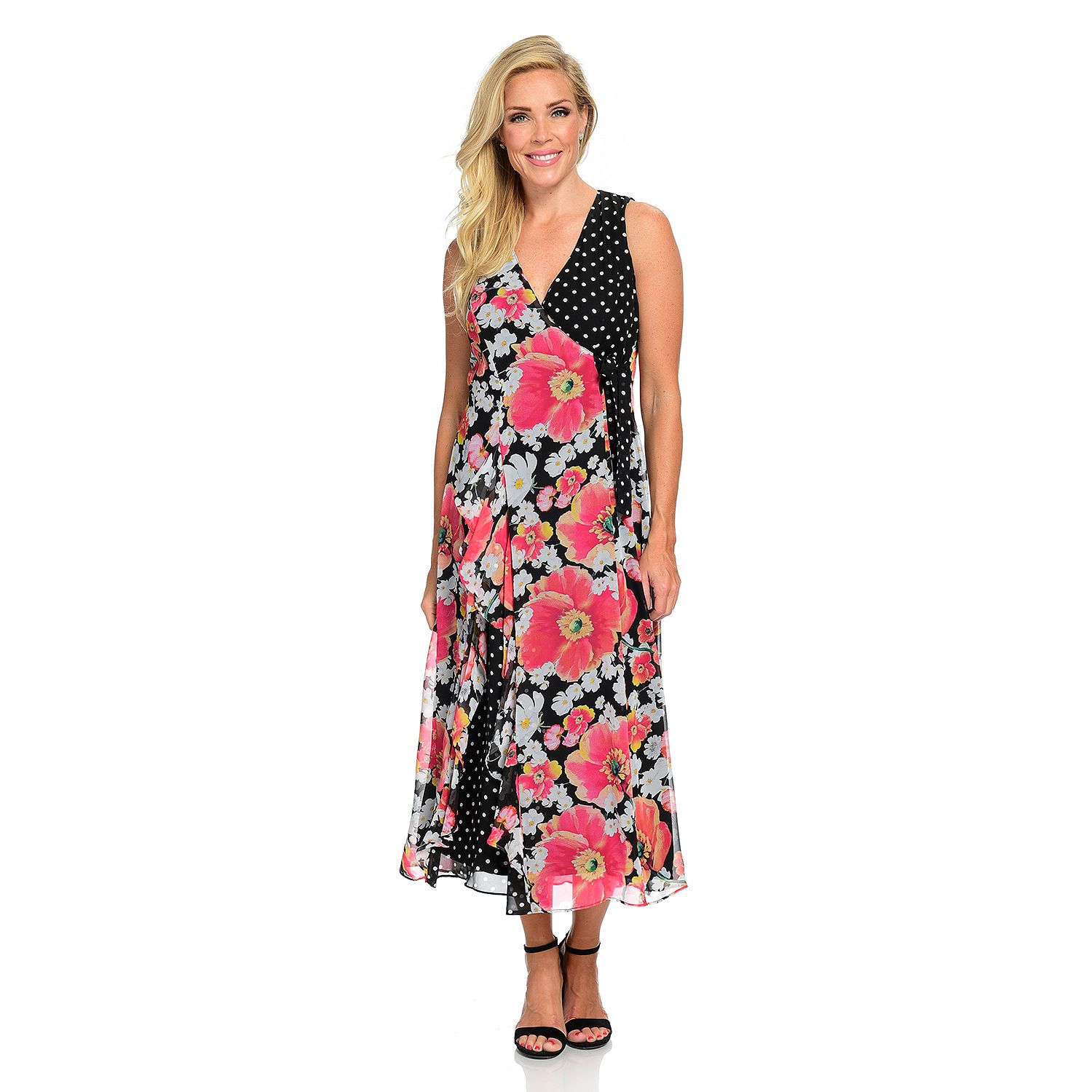 Shophq Kate And Mallory® Mixed Print Woven Sleeveless Faux Wrap Ruffled