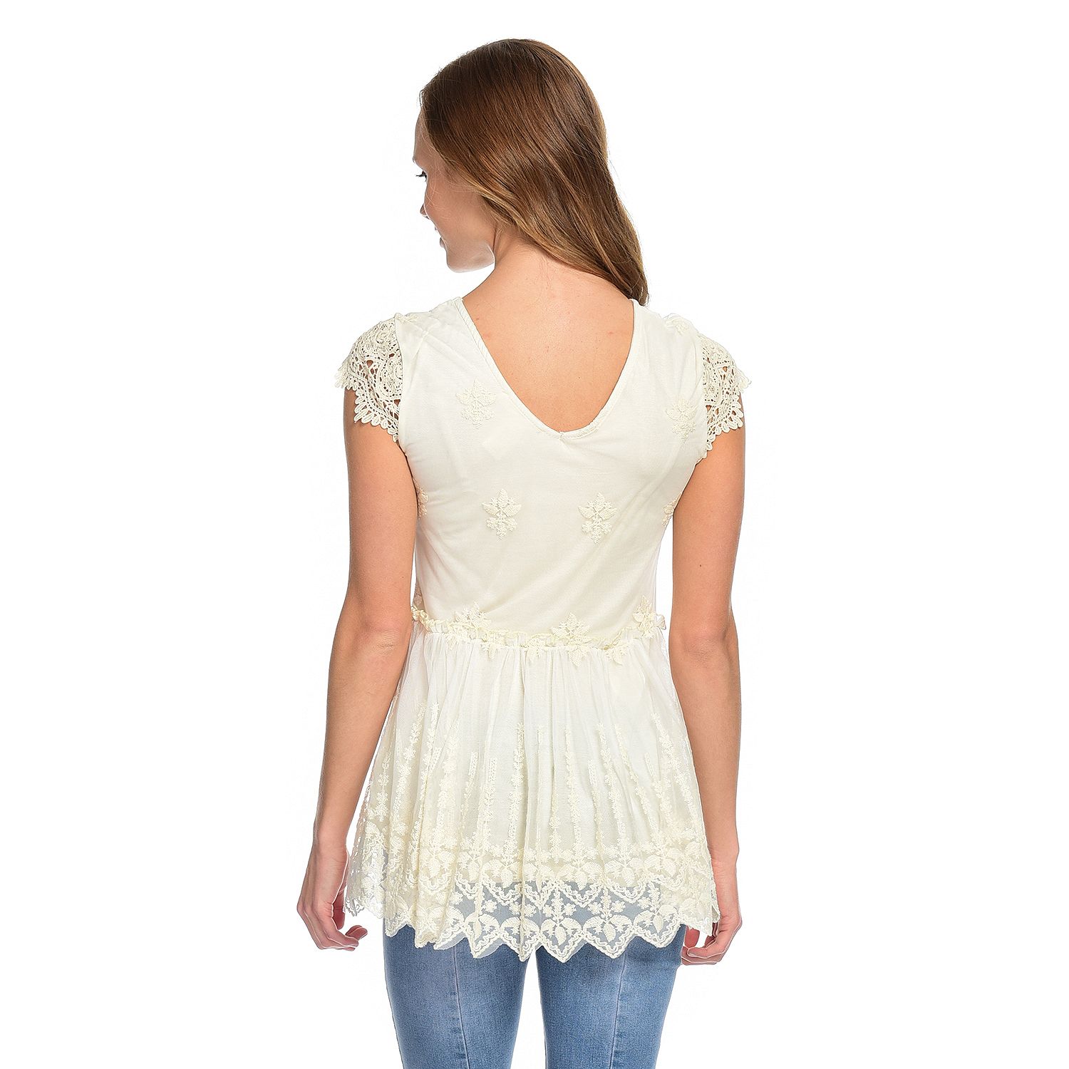(ShopHQ) Indigo Thread Co. Embroidered Mesh & Lace Cap Sleeve V-Neck ...