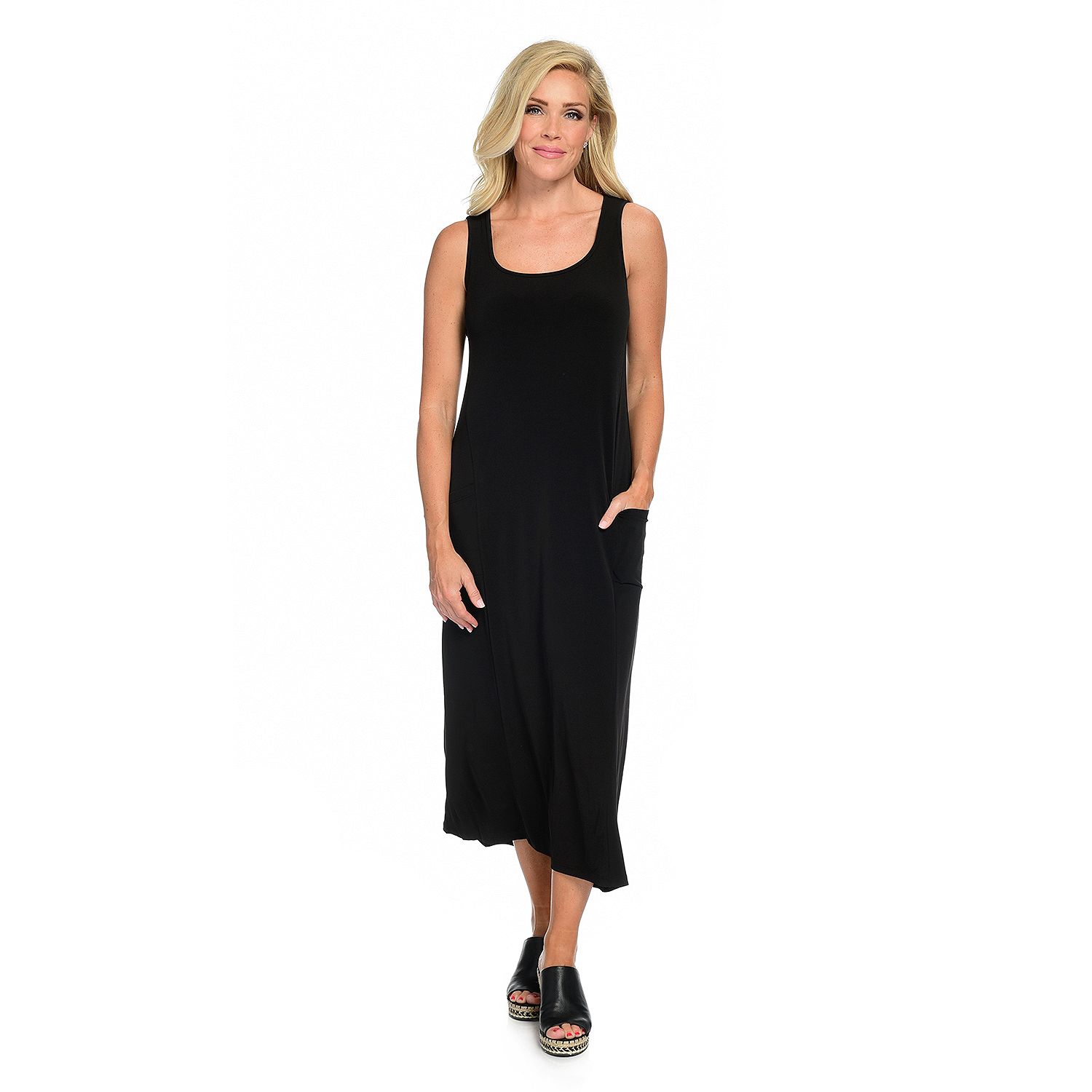 (ShopHQ) Kim & Co. Brazil Jersey Knit Sleeveless 2-Pocket Hi-Lo Maxi ...