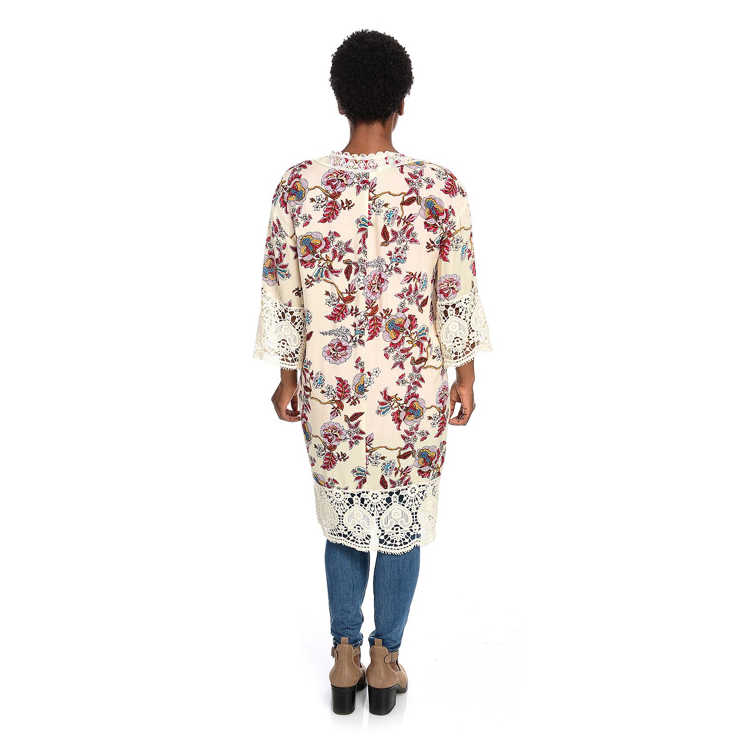 (ShopHQ) Indigo Thread Co.™ Woven 3/4 Sleeve Open Front Crochet Lace ...