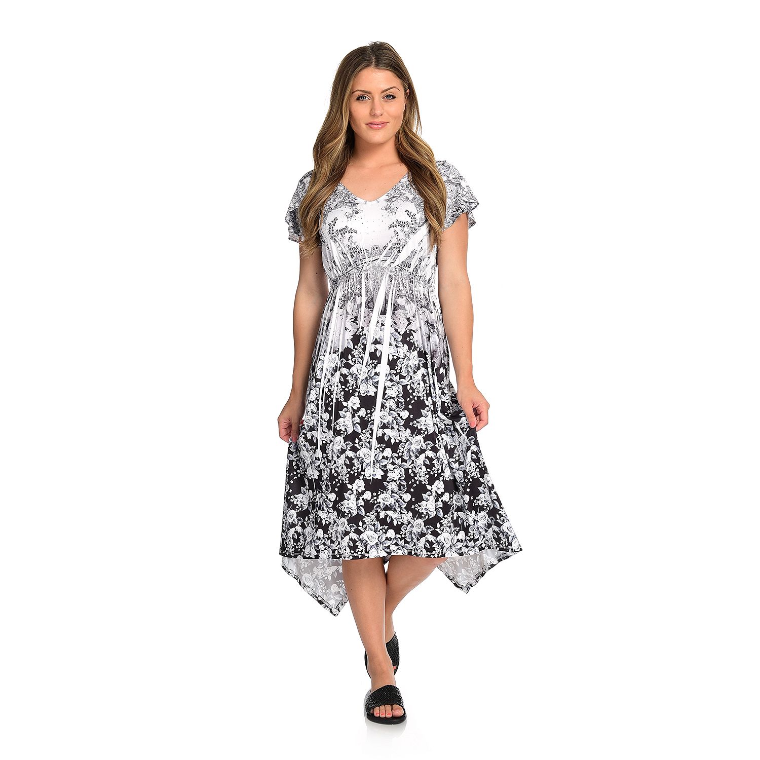 (ShopHQ) 24Hour Deal – One World Printed Knit Tulip Sleeve Lace ...