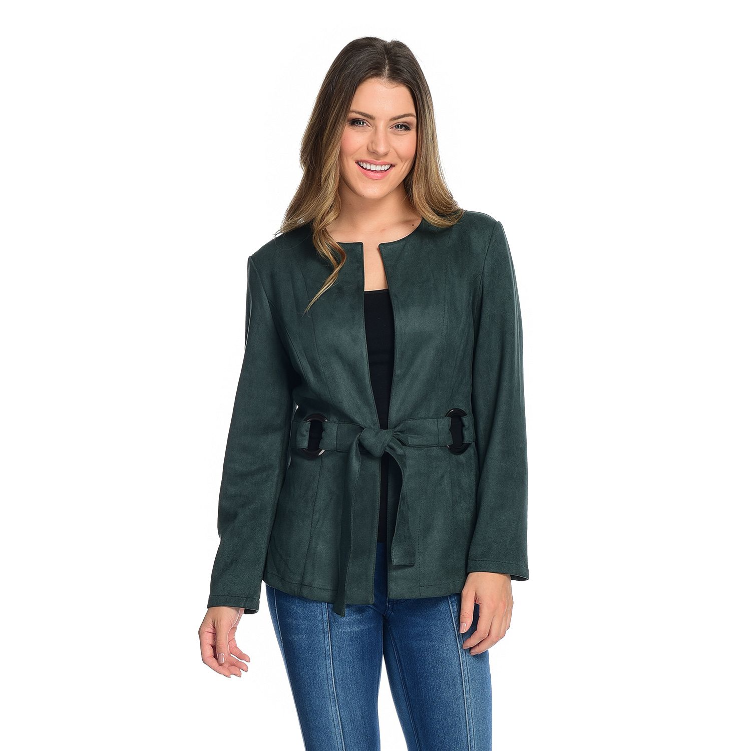 Shophq Top Deal Kate And Mallory Faux Suede Collarless Tie Front