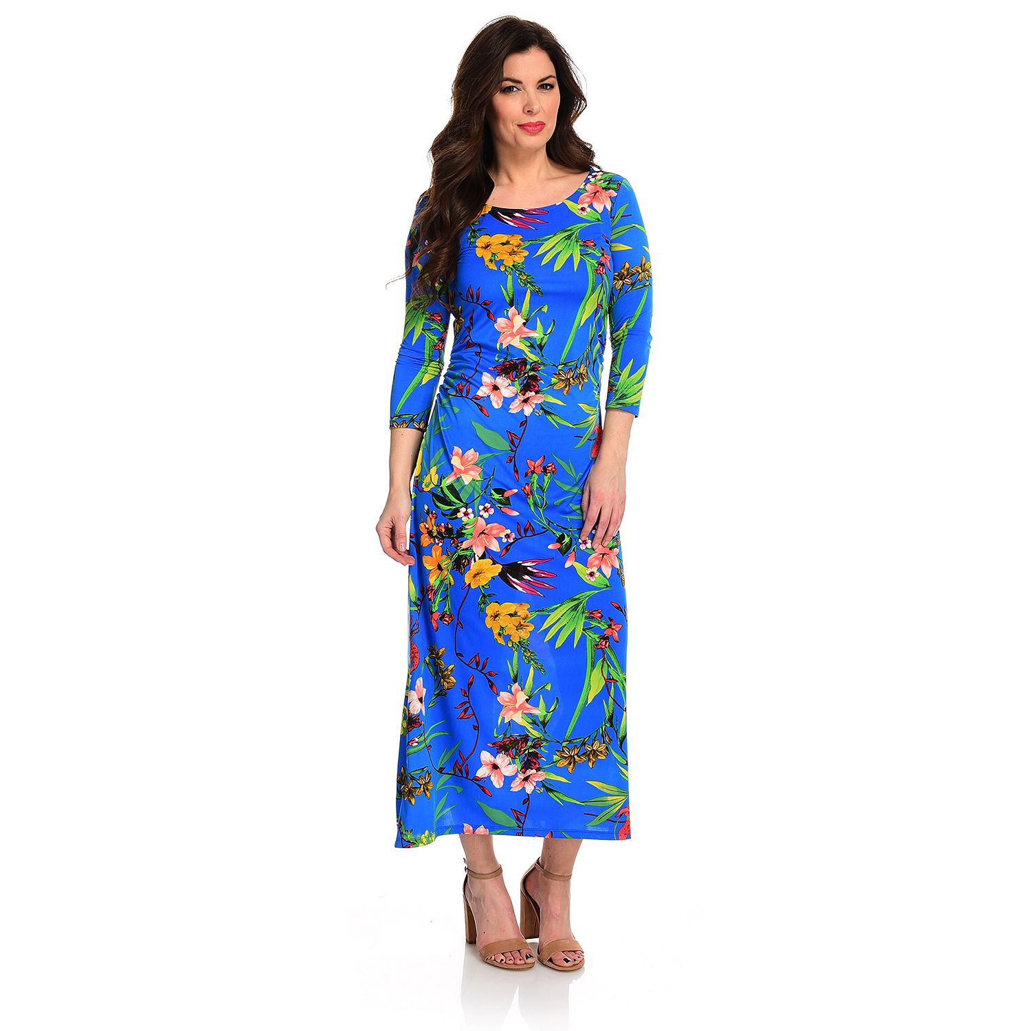 Shophq Kate And Mallory® Stretch Knit 3 4 Sleeve Ruched Waist Maxi