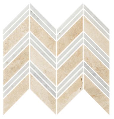 Queen Beige Double Chevron with White Marble Mosaic Wall and Floor Tile ...