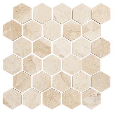 Queen Beige Polished Marble Hex Mosaic Wall and Floor Tile - 2 in ...