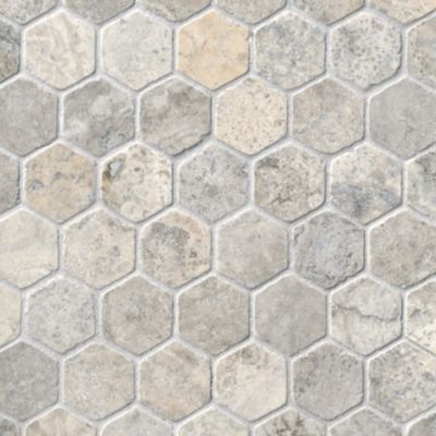 Claros Silver Tumbled Hex Travertine Wall and Floor Tile - 2 in. - The ...