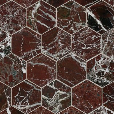 Rosso Marquina Polished Marble Hex Wall and Floor Tile - 5 in. - The ...