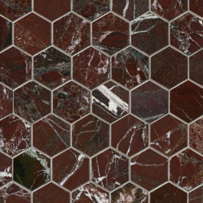 Rosso Marquina Polished Marble Hex Wall and Floor Tile - 2 in. - The ...