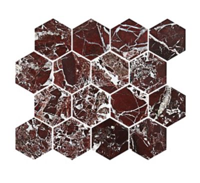 Rosso Marquina Polished Marble Hex Wall and Floor Tile - 3 in. - The ...