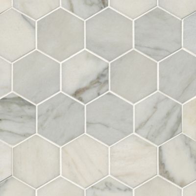 Calacata Evora Honed Hex Marble Mosaic Wall and Floor Tile - 3 in ...
