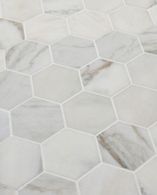 Calacata Evora Honed Hex Marble Mosaic Wall and Floor Tile - 3 in ...