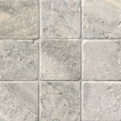 Claros Silver Tumbled Travertine Wall and Floor Tile - 4 x 4 in. - The ...
