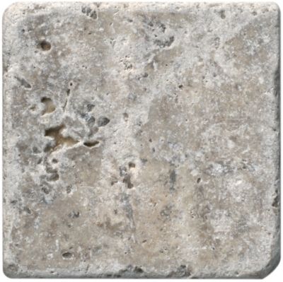 Claros Silver Tumbled Travertine Wall and Floor Tile - 4 x 4 in. - The ...
