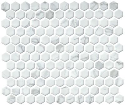 Hex Carrara Snow White Porcelain Mosaic Wall and Floor Tile - 1 in ...