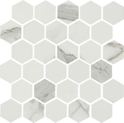 Carrara Ultra White Hex Porcelain Mosaic Wall and Floor Tile - 2 in ...