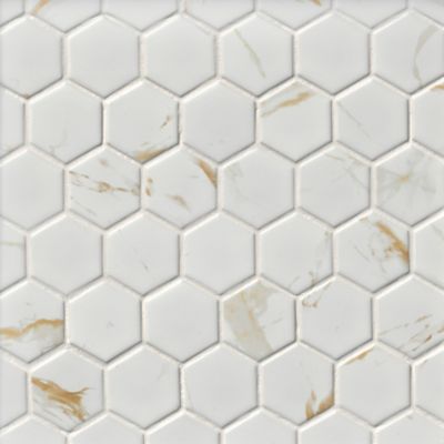 Calacatta Gold Matte Hex Porcelain Mosaic Wall and Floor Tile - 2 in ...