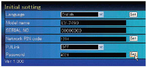 PJLink and password setting on the Network software for the LV-7490 projector