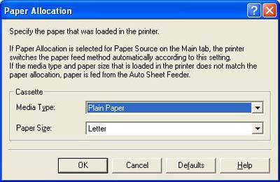 Paper Source in Windows (Paper Feed Switch)