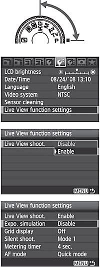 How to enable live view on the EOS 50D.