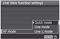 How to enable auto focus in live view mode of the EOS 50D