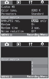 How to select the color matrix to be used on the EOS 1D