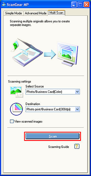 Scanning multiple documents at one time using ScanGear MP (Windows)