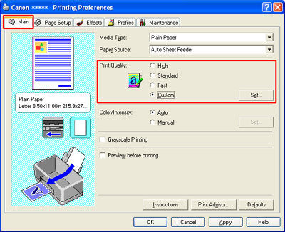 Change Print Quality Settings in Windows - MX850