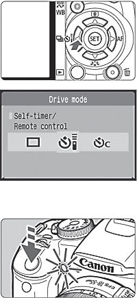 How to select and set the self-timer mode on the EOS Digital Rebel XSi