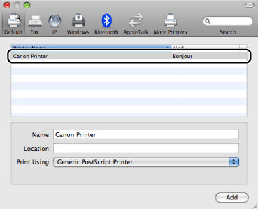 Adding a Printer using a Bonjour Connection (Mac Driver V2.43)