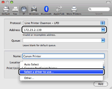 Adding a Printer using a TCP/IP Connection (Mac Driver V2.43)