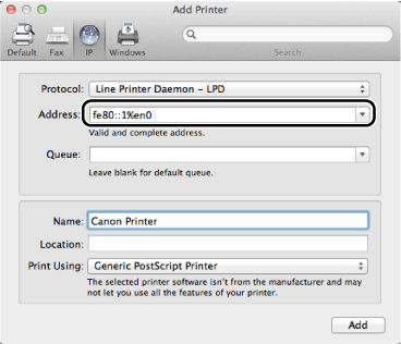 Adding a Printer using a TCP/IP Connection (Mac Driver V2.43)