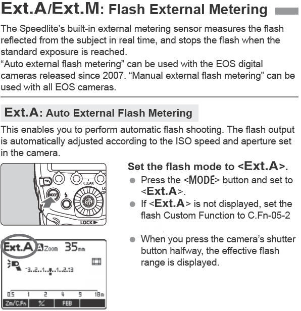 Ext. A / Ext. M: Flash External Metering