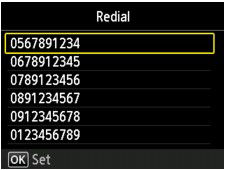 Screen shot of Redial screen with a list of numbers.